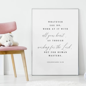 Colossians 3:23 Bible Verse Wall Art Print Scripture Printable Nursery ...