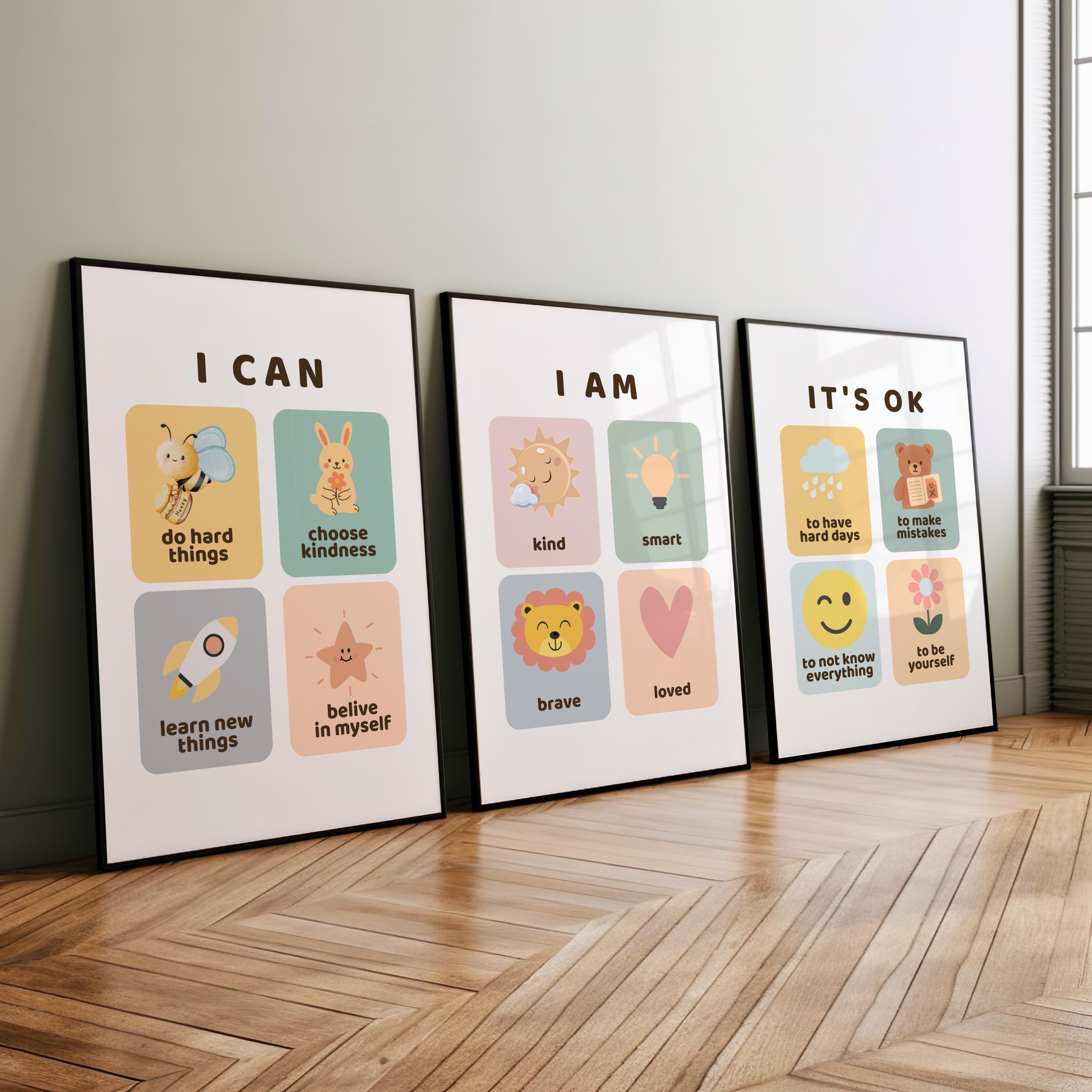 Positive Affirmation Posters for Kids – Set of 3 | Nursery Wall Art ...