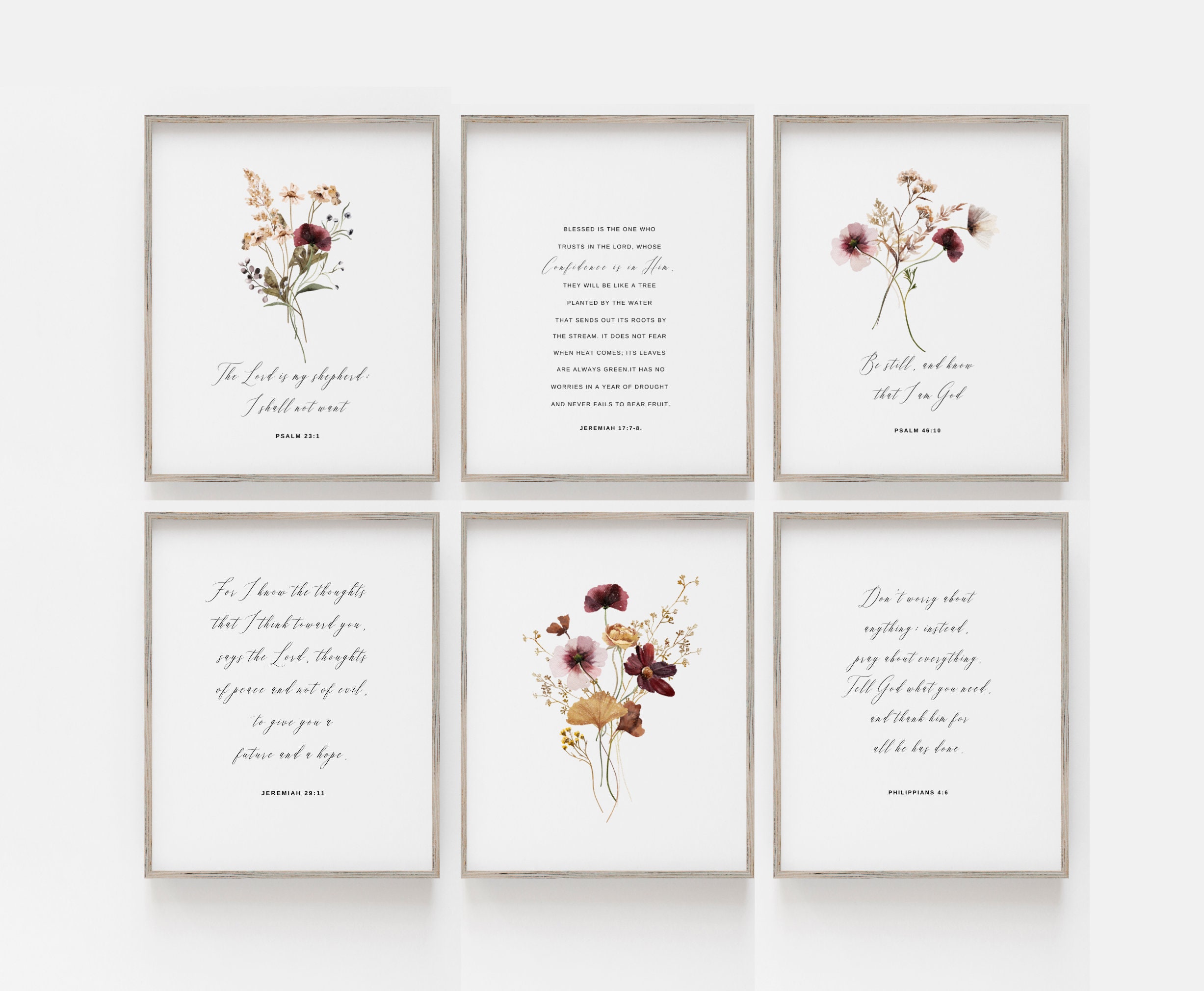 Set of 6 Bible Verse Wall Art Christian Home Decor Scripture Print ...