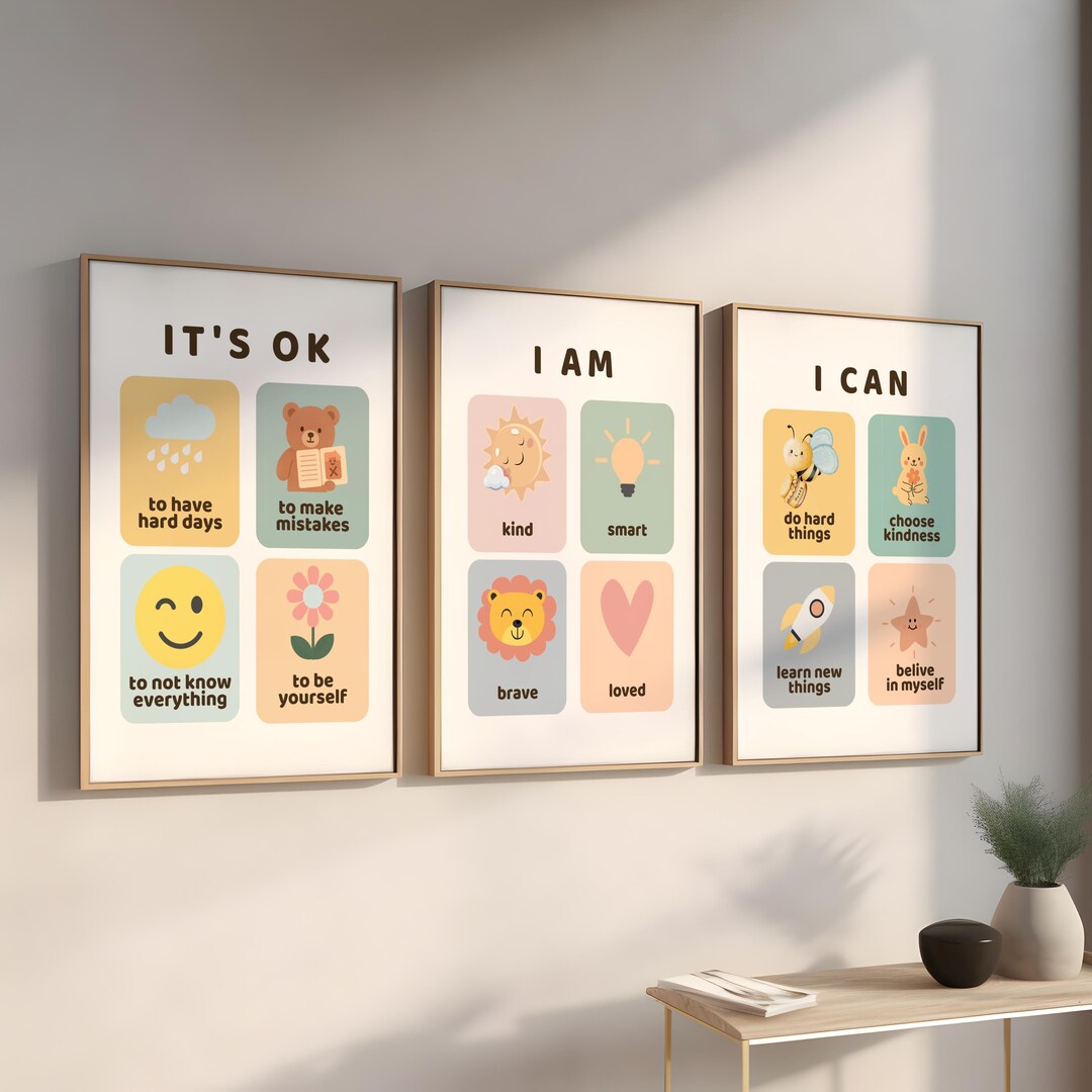 Positive Affirmation Posters for Kids – Set of 3 | Nursery Wall Art ...
