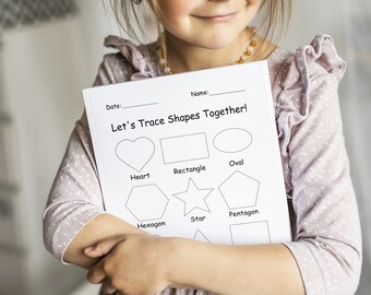 Preschool Shape Tracking Worksheet, Handwriting Practice, Basic Shapes ...
