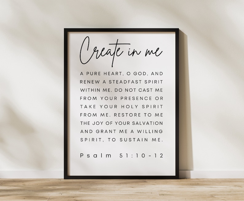 Psalm 51:10-12 Bible Verse Print Minimalist Bible Verse Wall Art ...