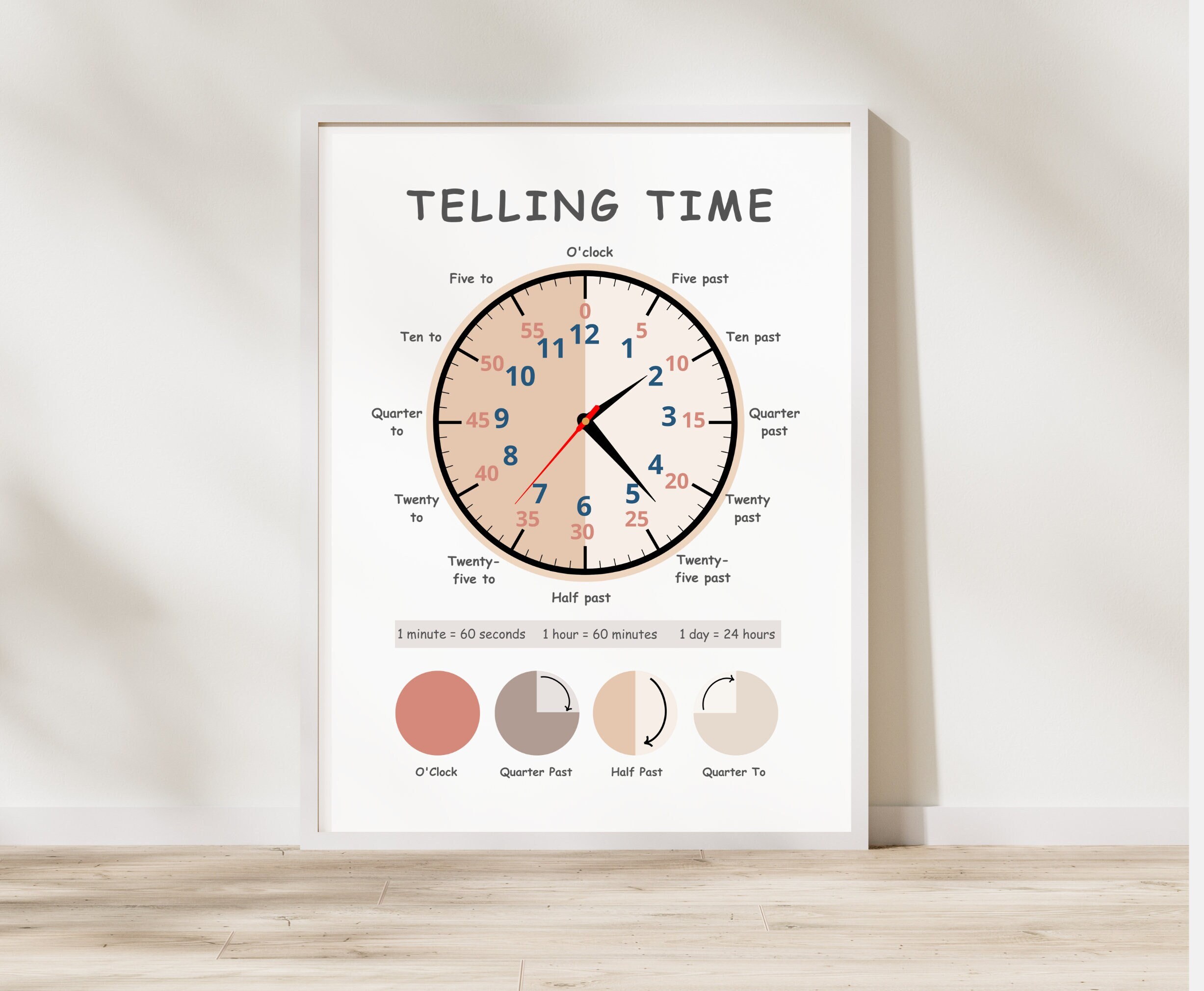 Educational Time Poster Kids Learning Printable Neutral Playroom Decor ...