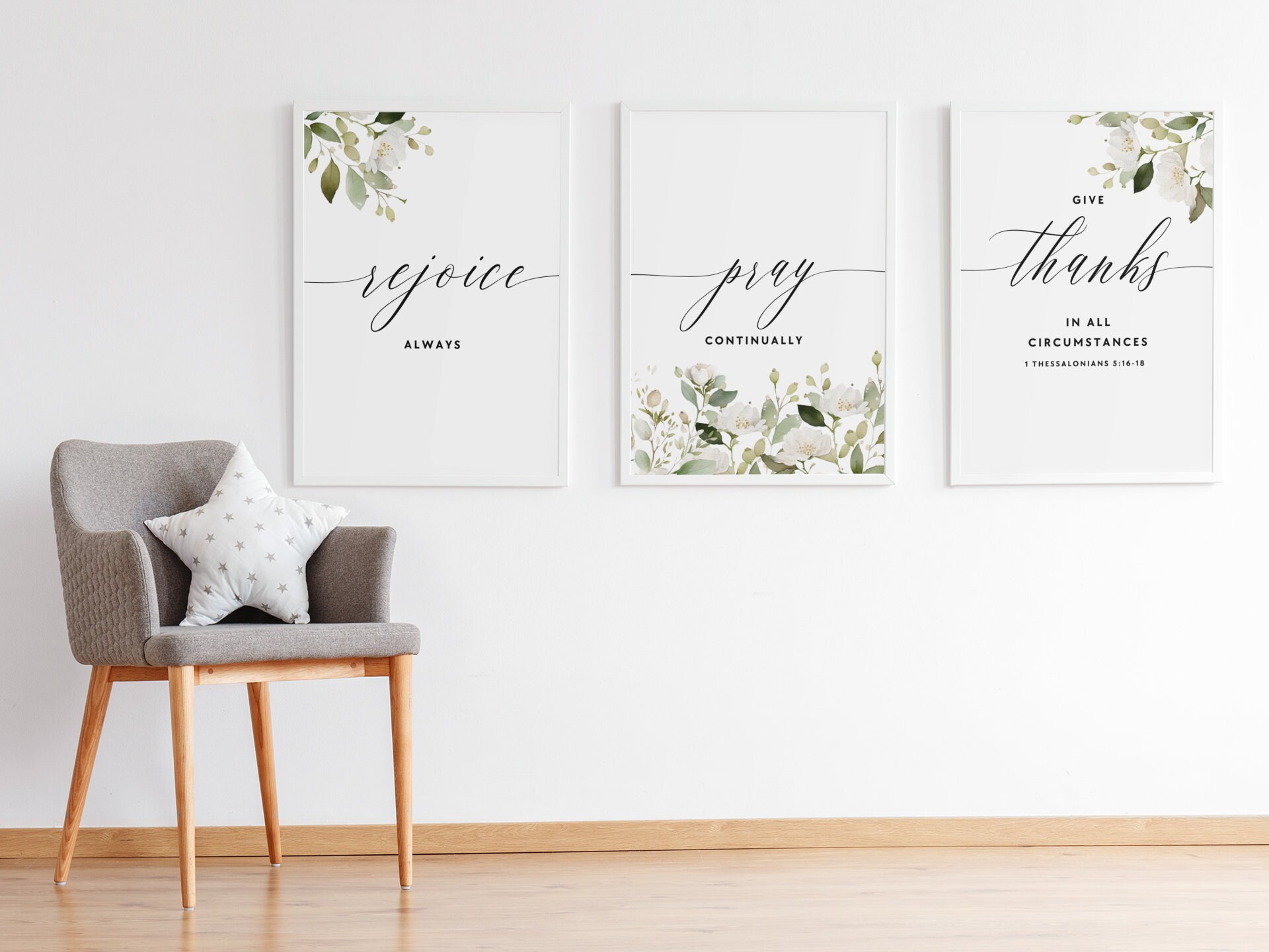 1 Thessalonians 5:16-18 Bible Verse Print Botanical Scripture Wall Art ...