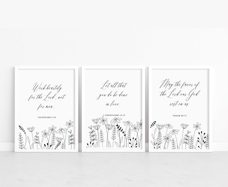 Set of Three Bible Verses, Scripture Inspiring Prints With Biblical ...