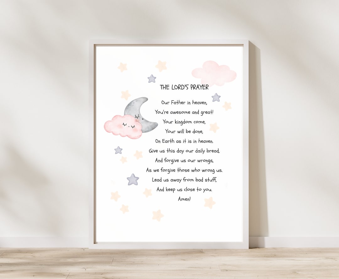 The Lords Prayer for Kids, Printable Wall Art for Church Sunday School ...