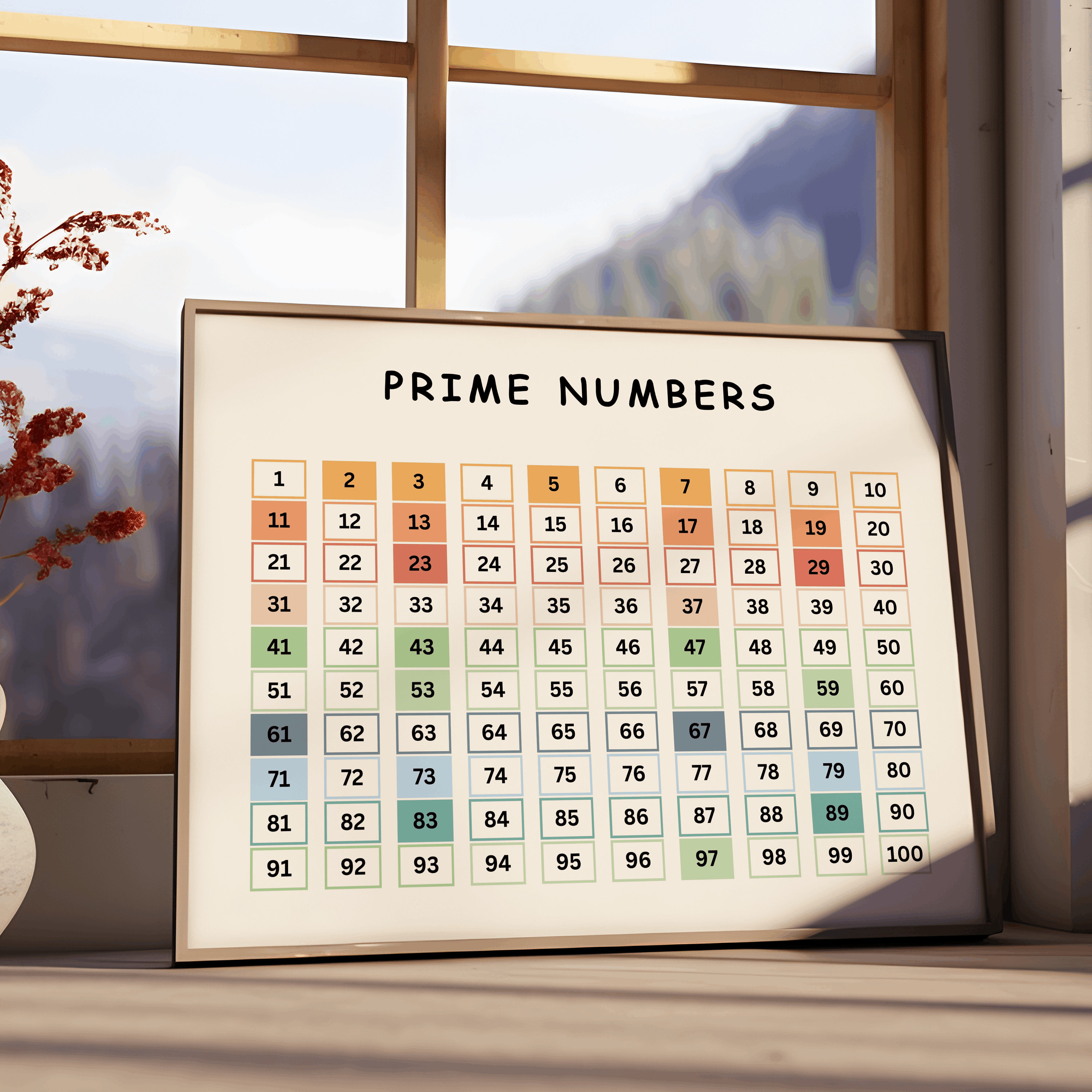 Prime Number Chart 1 to 100 Printable Educational Math Poster ...