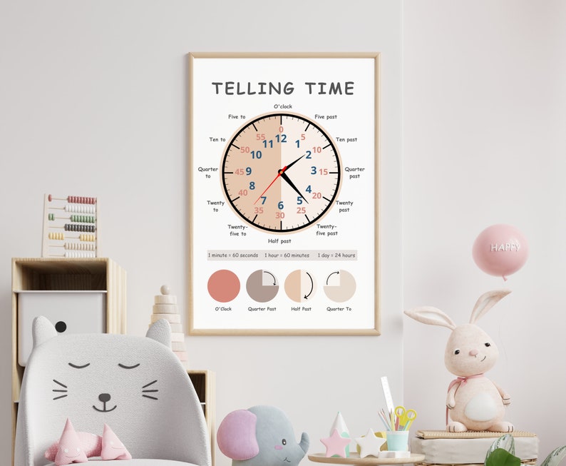 Educational Time Poster Kids Learning Printable Neutral Playroom Decor ...