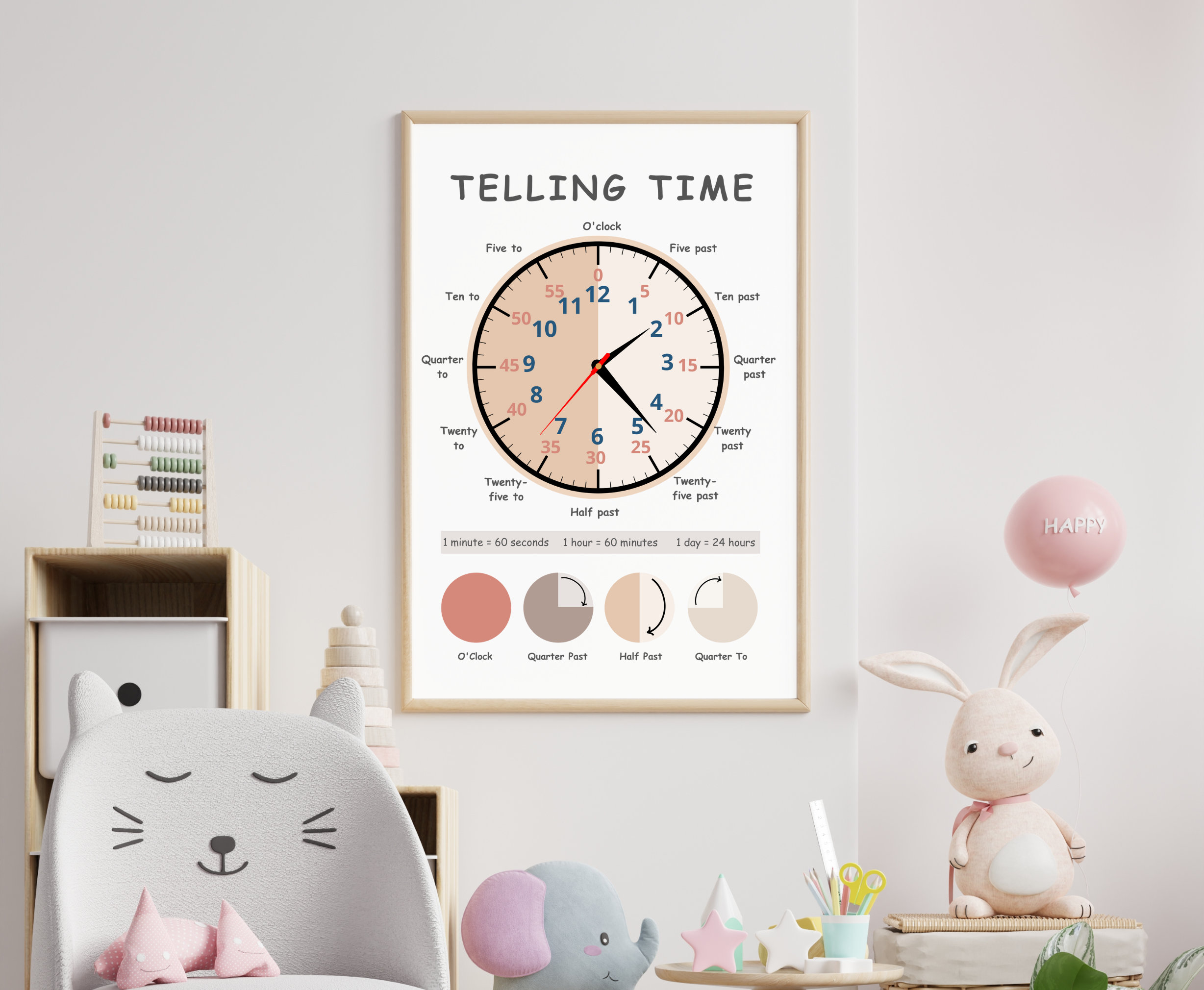 Educational Time Poster Kids Learning Printable Neutral Playroom Decor ...