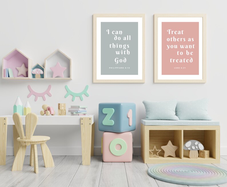 Kids Bible Verse Scripture Poster Wall Art, Church Sunday School ...
