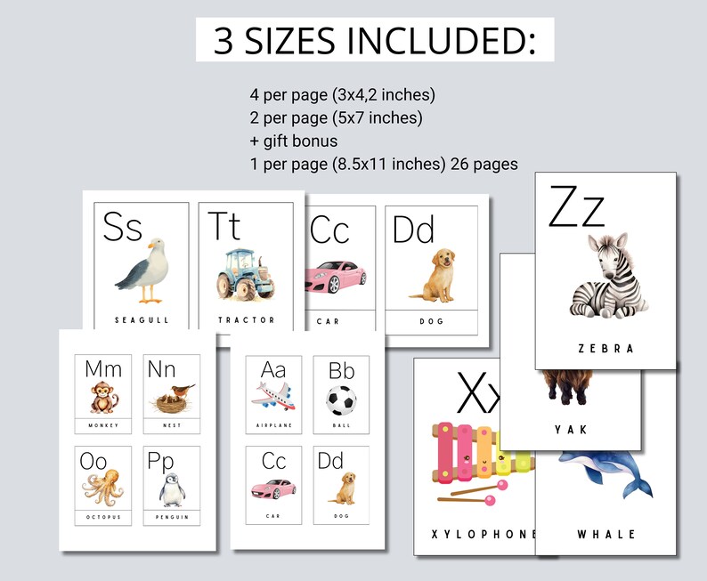 Alphabet Flash Cards, Printable Phonetic Alphabet Montessori Cards ...