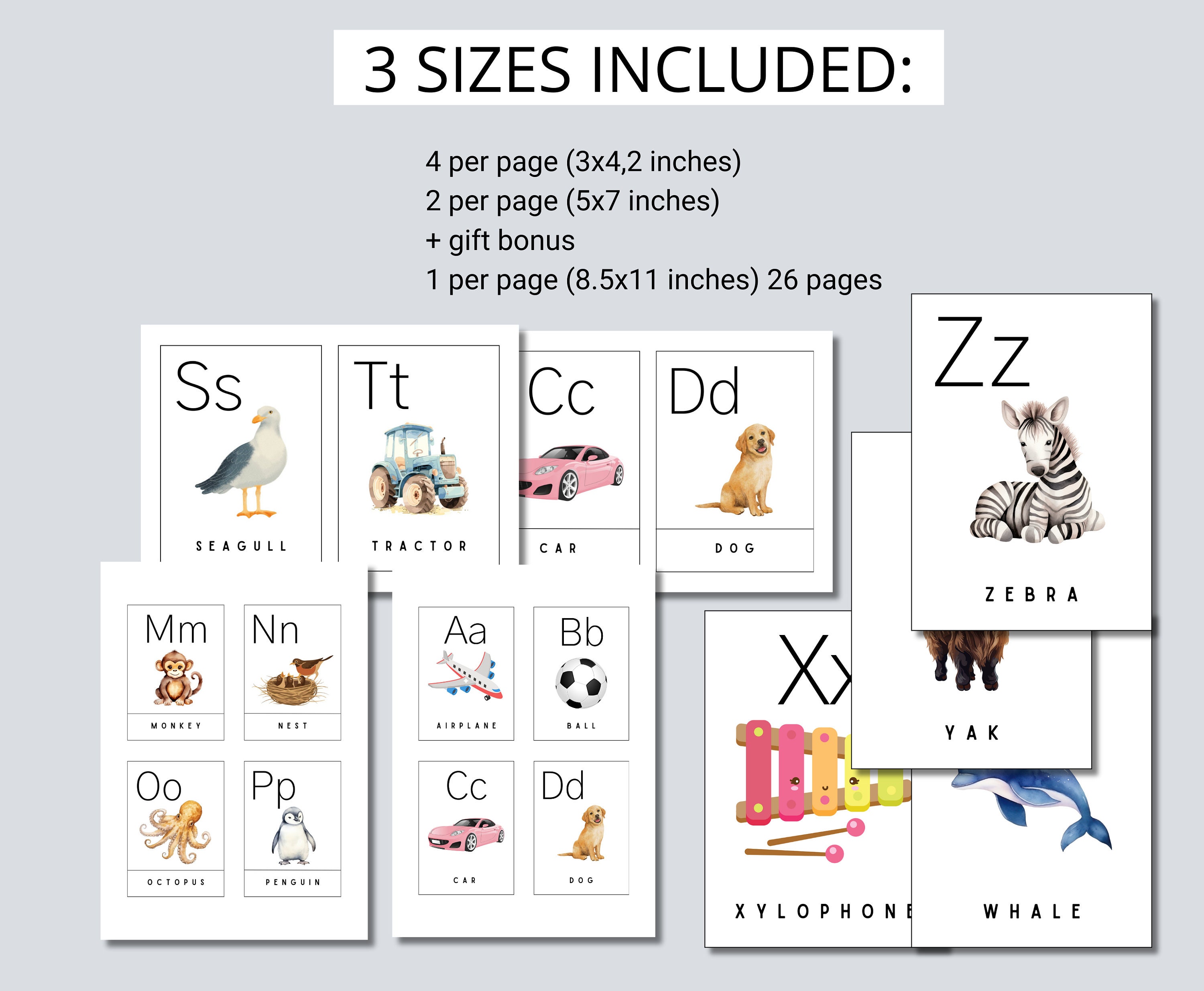 Alphabet Flash Cards, Printable Phonetic Alphabet Montessori Cards ...