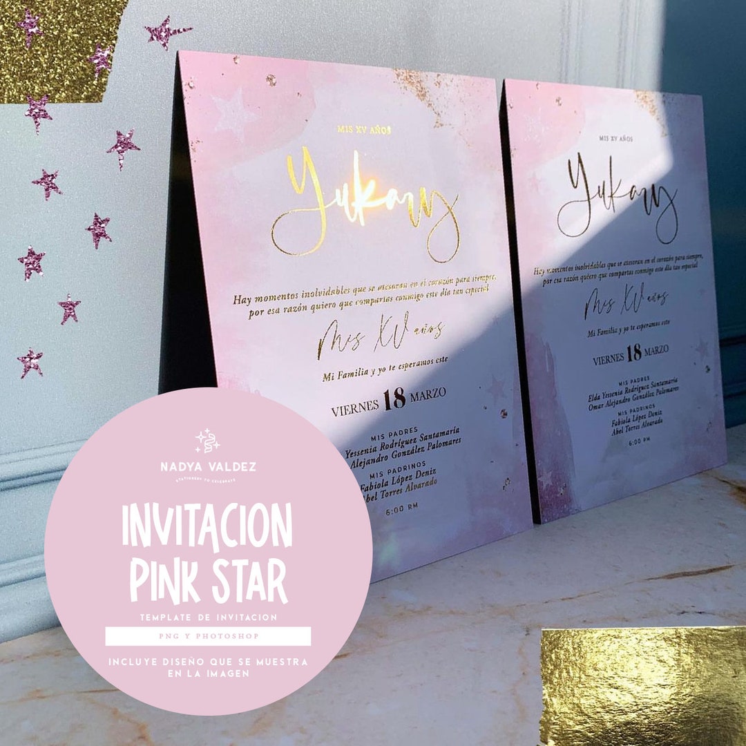 Invitation Template Pink Star 13x18 Cm - Etsy