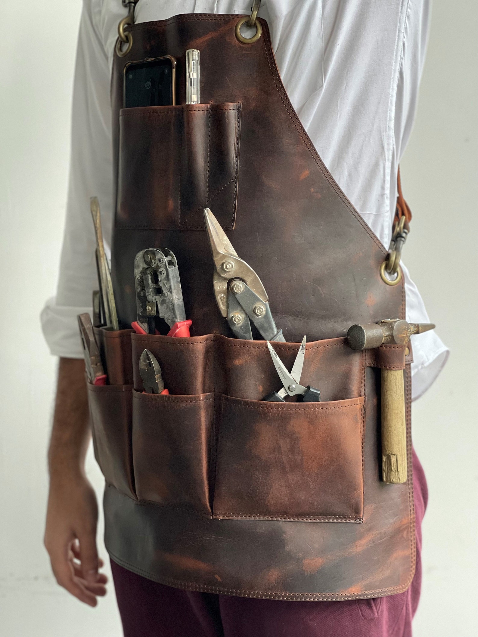 Leather Apron With 12 Tool Pockets Heat & Flame Resistant Heavy Duty ...