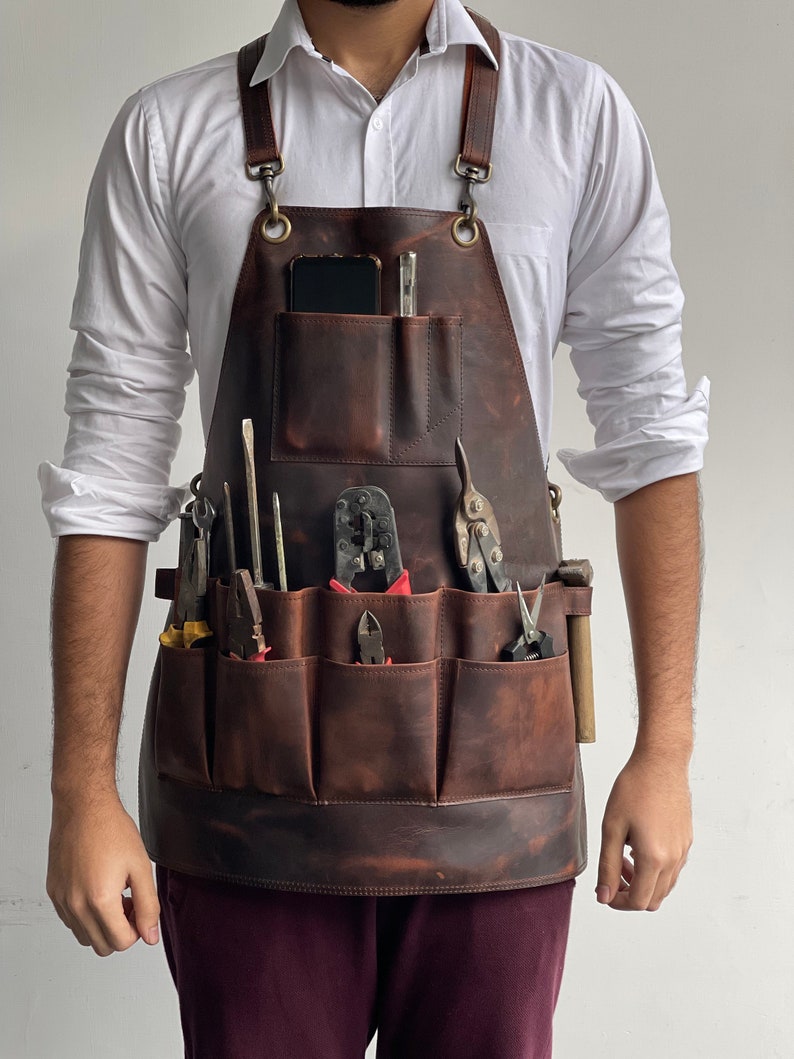 Leather Apron With 12 Tool Pockets Heat & Flame Resistant Heavy Duty ...