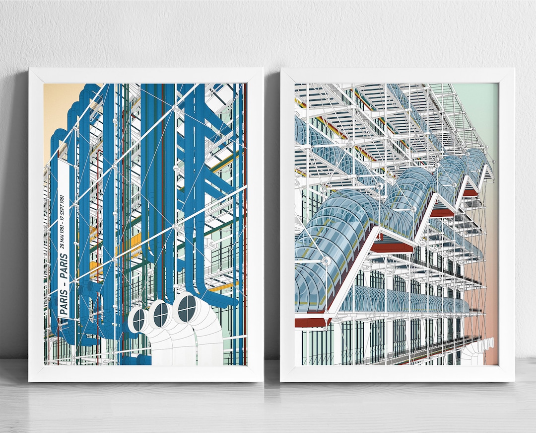 Centre Pompidou Art Print Set | Paris Modern Architecture | Graphic ...