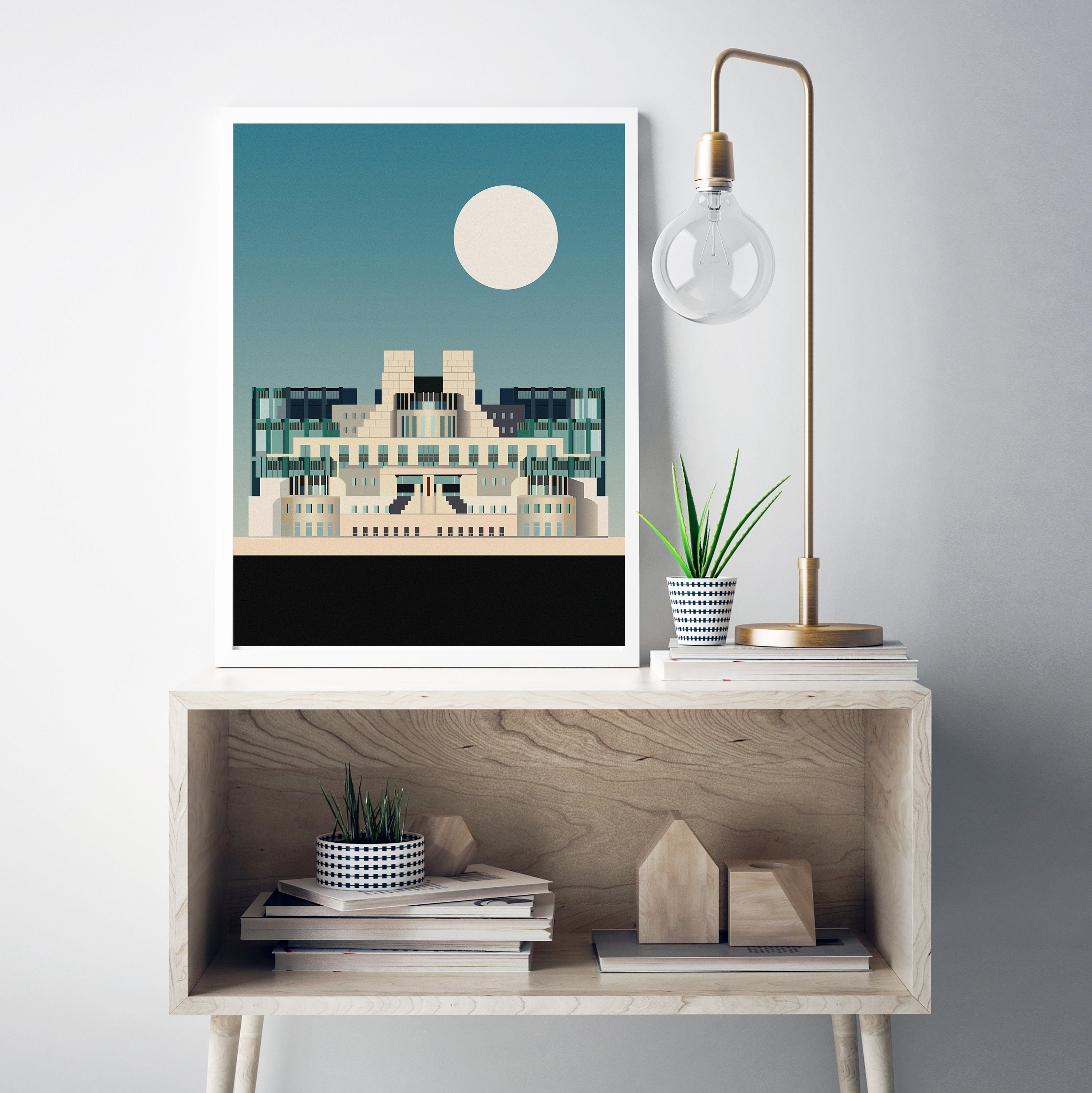 MI6 Building London Vauxhall Modern Architecture Art Print | Graphic ...