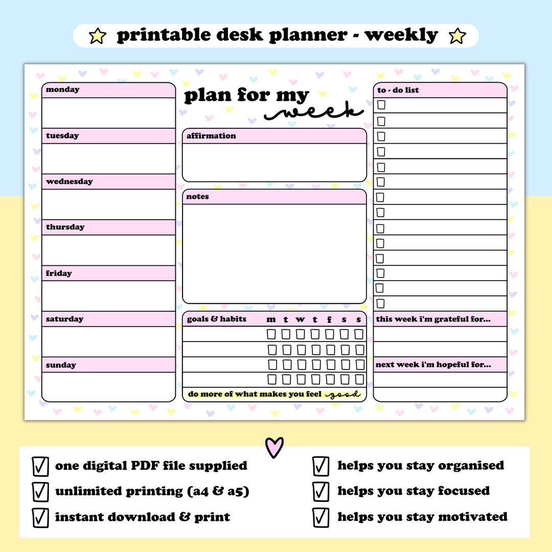 Weekly Planner | Printable Weekly Plan | Digital Download | Pastel ...