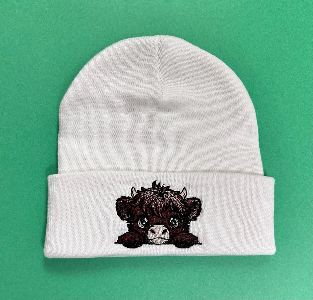 Highland Cow Embroidered Beanie - Etsy