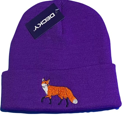Floral Fox Winter Embroidered Beanie Hat - Etsy