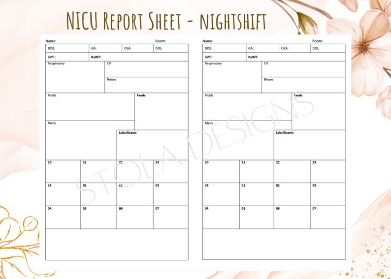 NICU Report Sheet - 2 Patients - Etsy