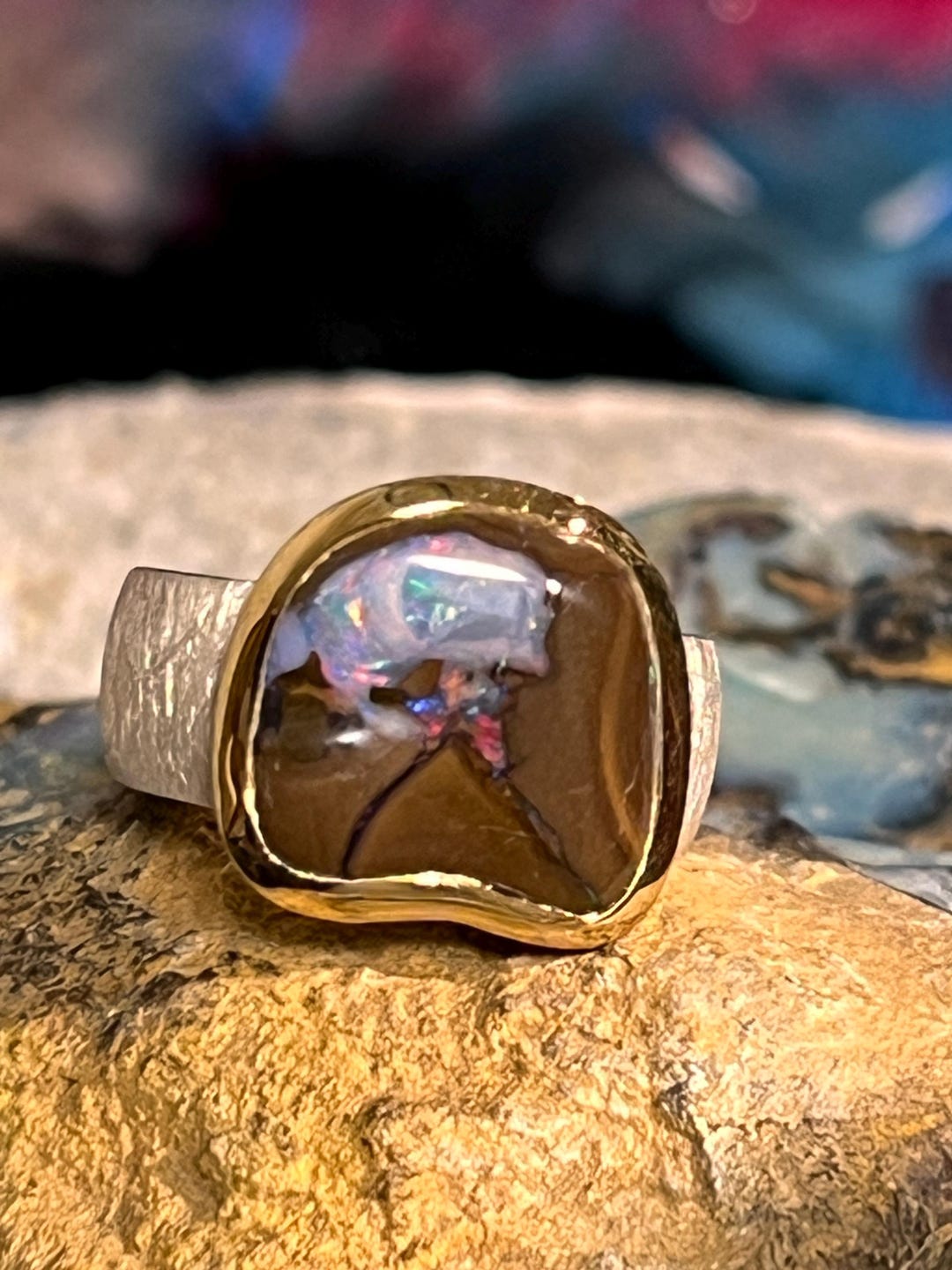 Boulder Opal Oasis Ring in Silver With Gold-plated Setting - Etsy