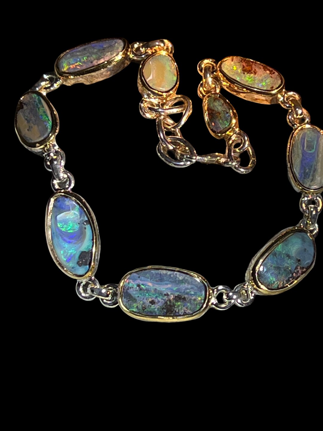 Nine Boulder Opal Link Bracelet in Silver With Partially Gold-plated ...