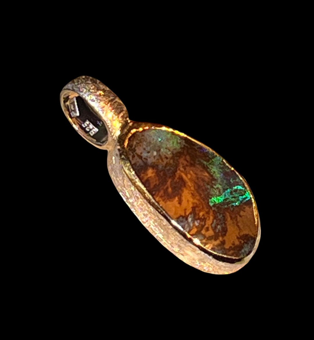 Boulder Opal Queensland Irish Green Pendant in Silver, Partially Gold ...