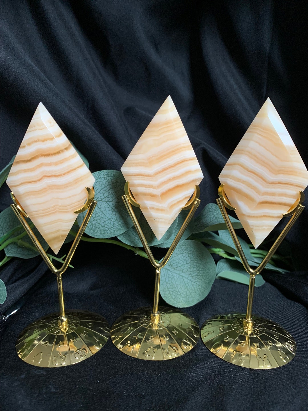 Yellow Calcite Rhombus W/gold Zodiac Stand - Etsy
