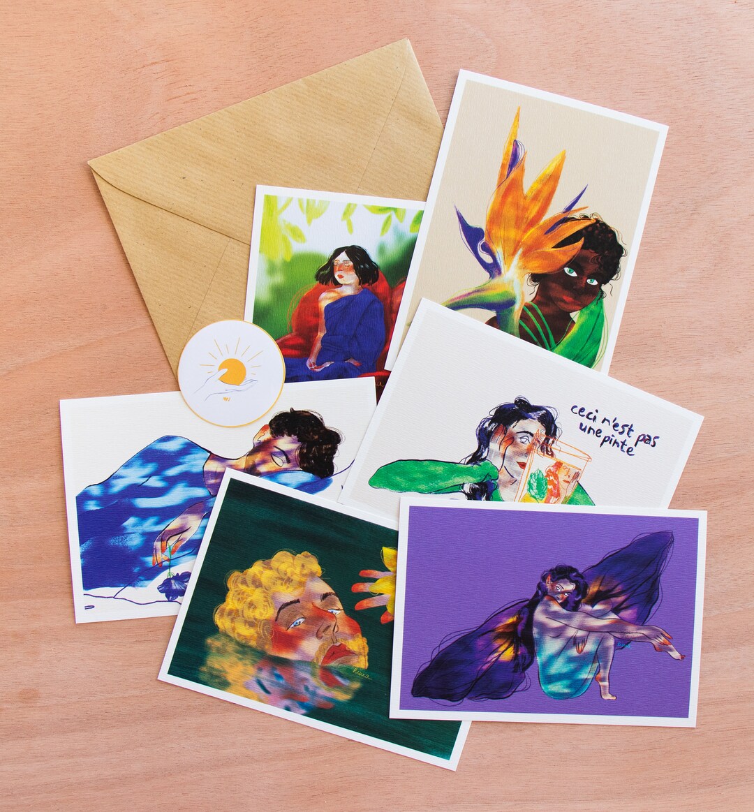 Illustrated Postcards Flowers and Characters Digital Printing - Etsy UK