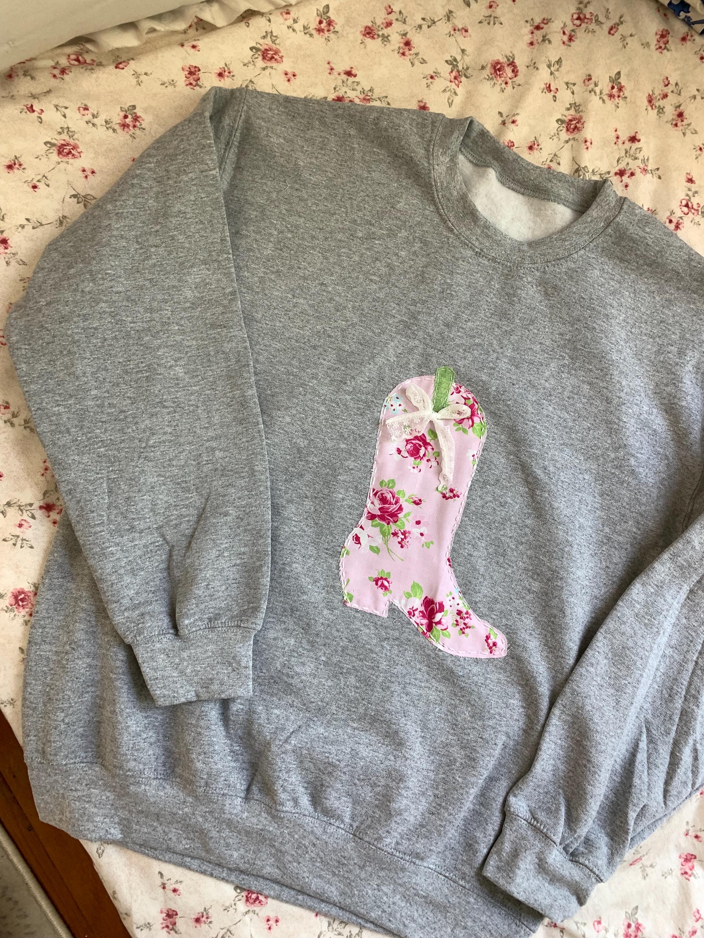 Hand Stitched Cowboy Boot Sweatshirt Cute Hoodies for Women Sweatshirts ...