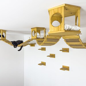 Handmade Ceiling Furniture Set for Cats, Wooden Cat Hexagon Houses, Cat ...