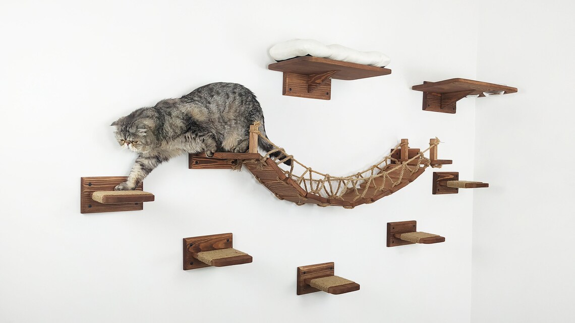 Cat Bridge for Wall Brown 5 Steps Cat Bridge Cat Shelves - Etsy