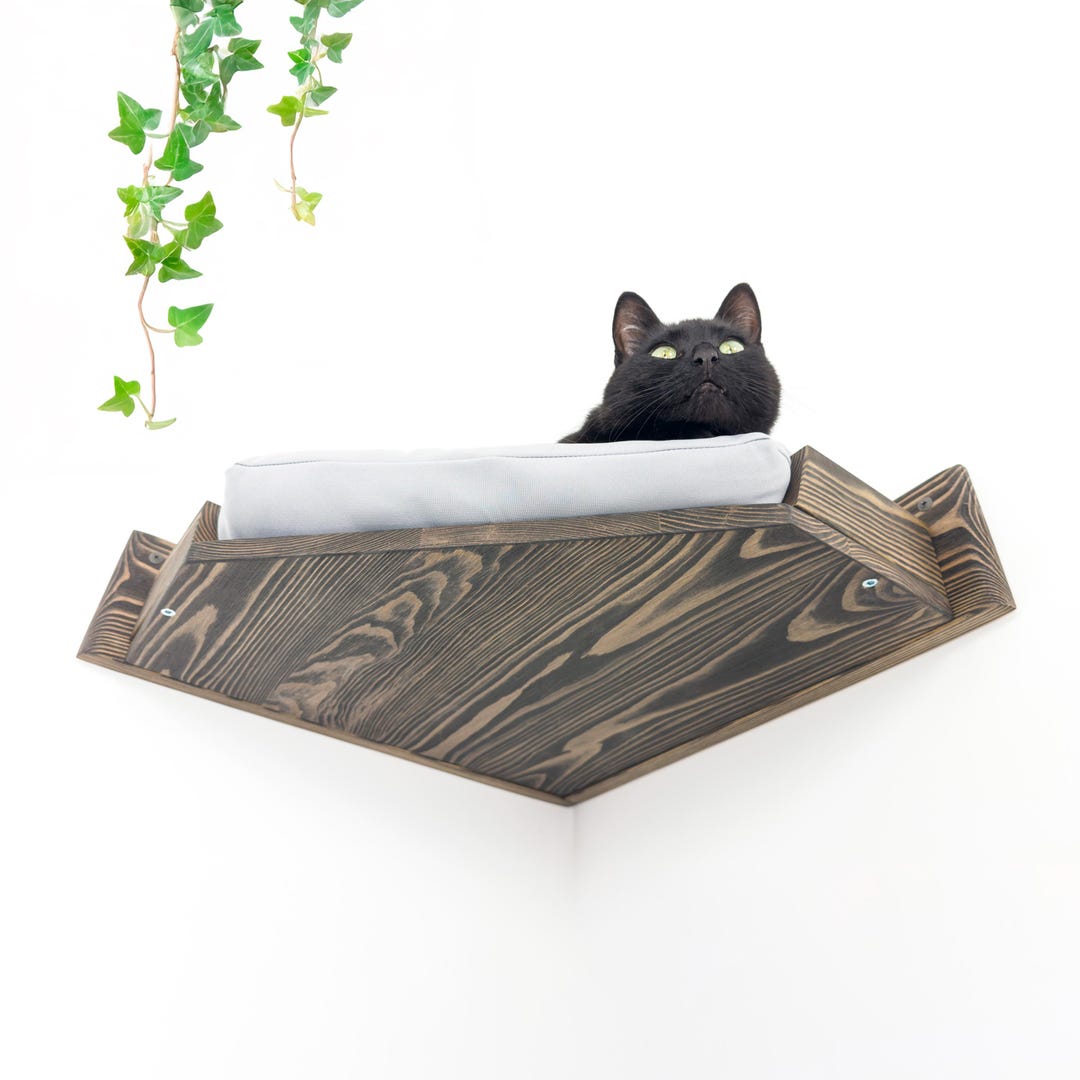Corner Cat Bed Wall Mounted Corner Shelf for Kitten Comfortable Wood ...