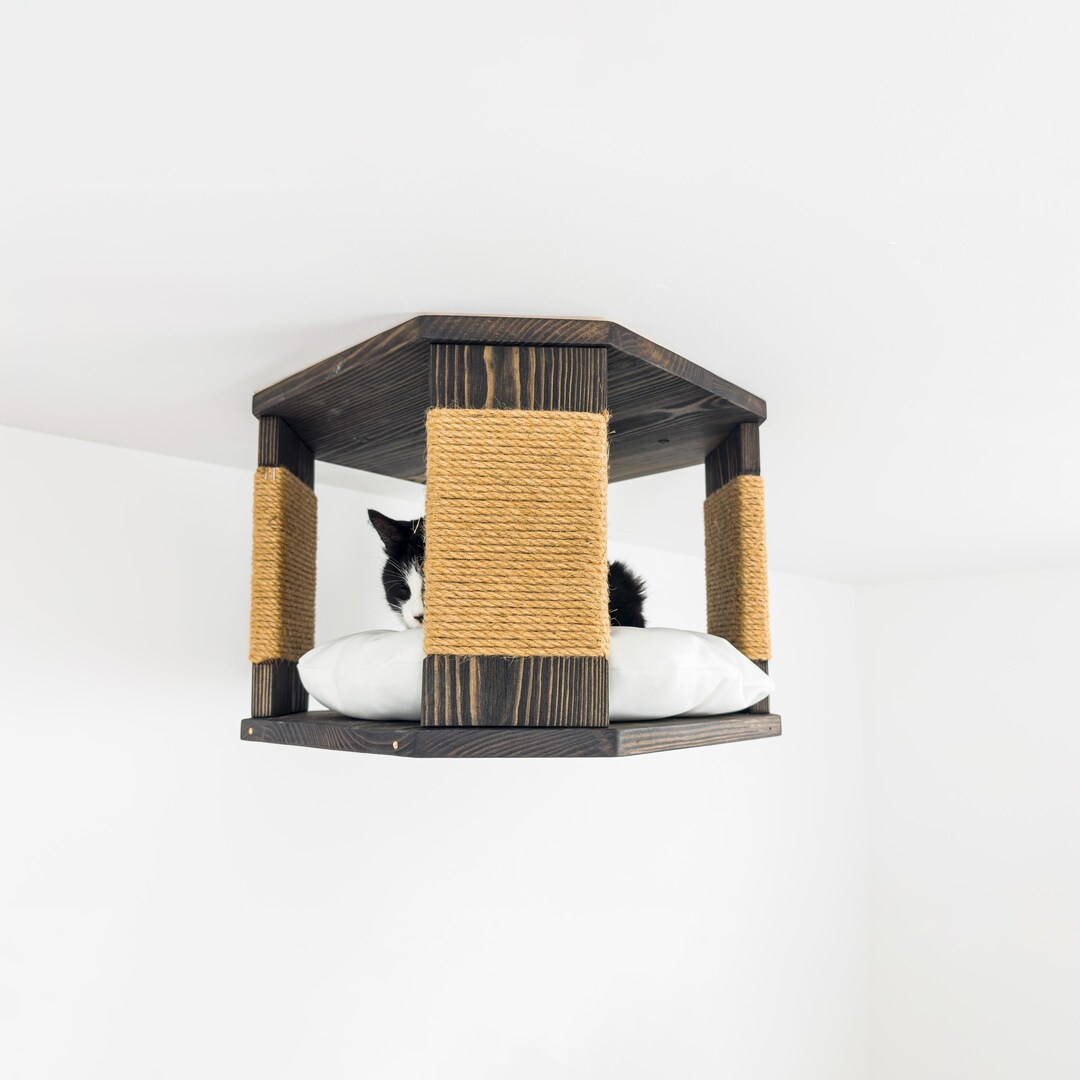 Ceiling Cat Furniture Octagon Bed Shelf With Pillow Wooden Ceiling ...