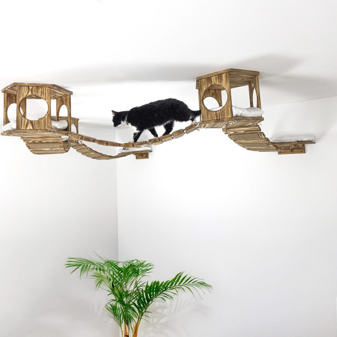 Ceiling Cat Furniture Wooden Kitten House and Ceiling Bridge Modern Cat ...