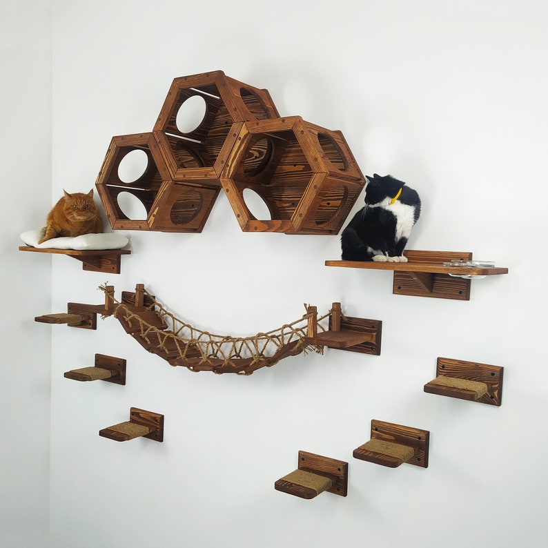 3 Hexagon Cat Bridge for Wall Brown 6 Steps Cat Bridge Cat - Etsy