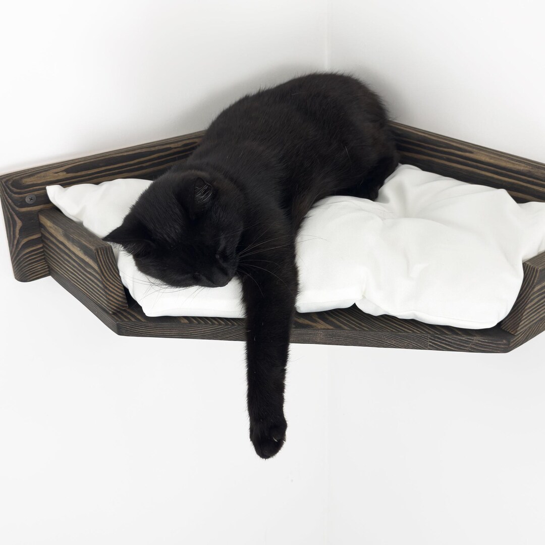Stock in USA, Wall Mounted Corner Cat Bed, Wooden Cat Shelf, Modern Cat ...