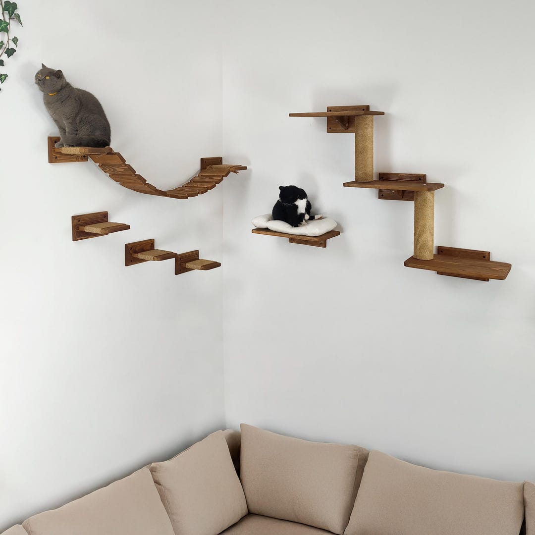Cat Wall Furniture Wooden Floating Shelves Cat Wall Bridge Kitten ...