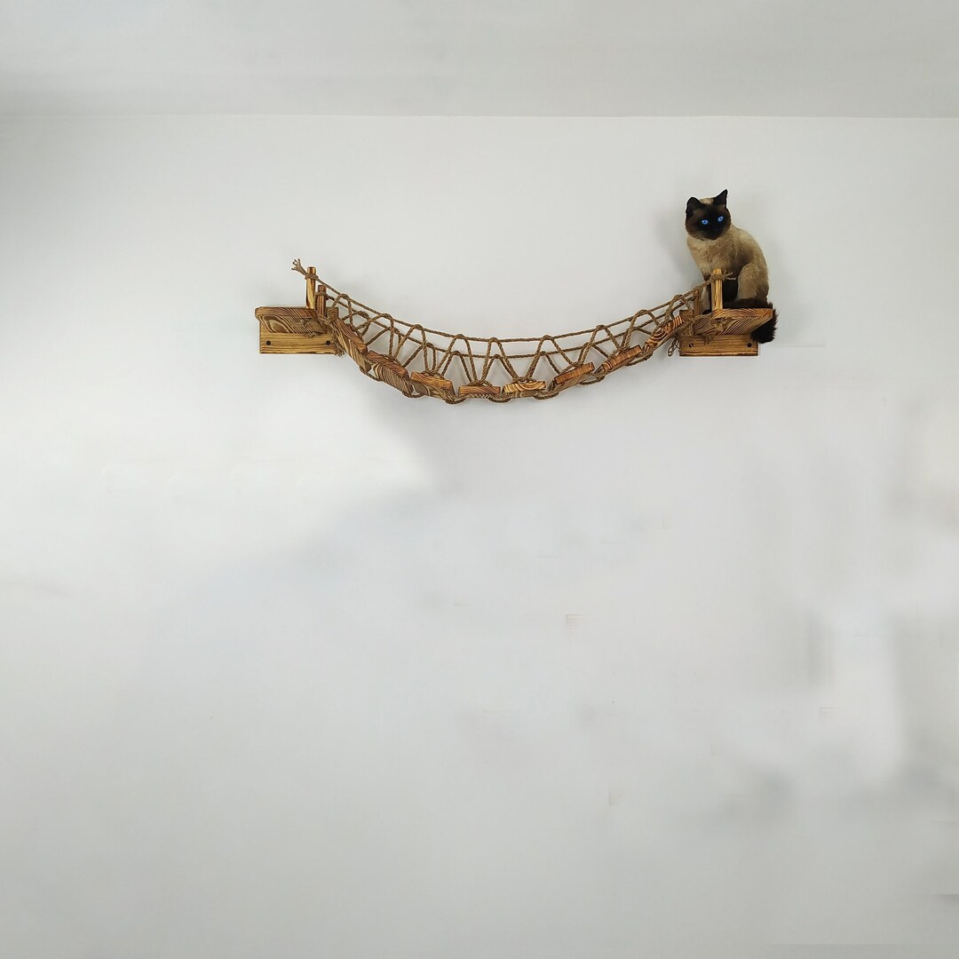 Wooden Cat Rope Bridge Wall Mounted, Cat Shelves, Cat Ladder Floating ...