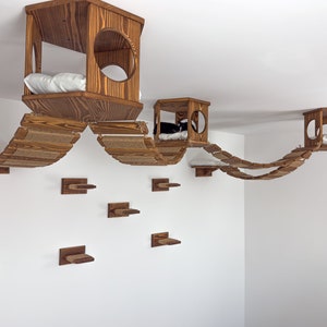 Handmade Ceiling Furniture Set for Cats, Wooden Cat Hexagon Houses, Cat ...