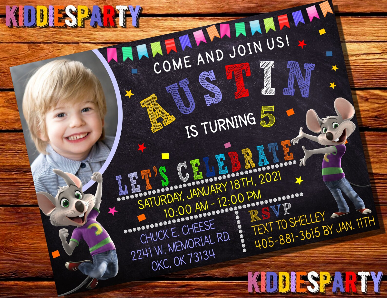 Chuck E Cheese With Photo Invitation,chuck E Cheese Birthday,chuck E ...