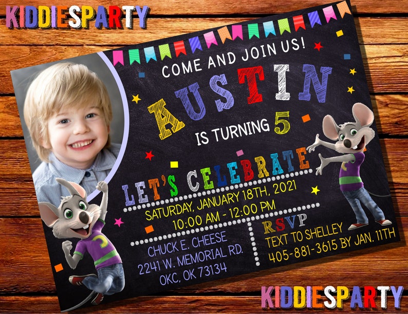 Chuck E Cheese With Photo Invitation,chuck E Cheese Birthday,chuck E ...