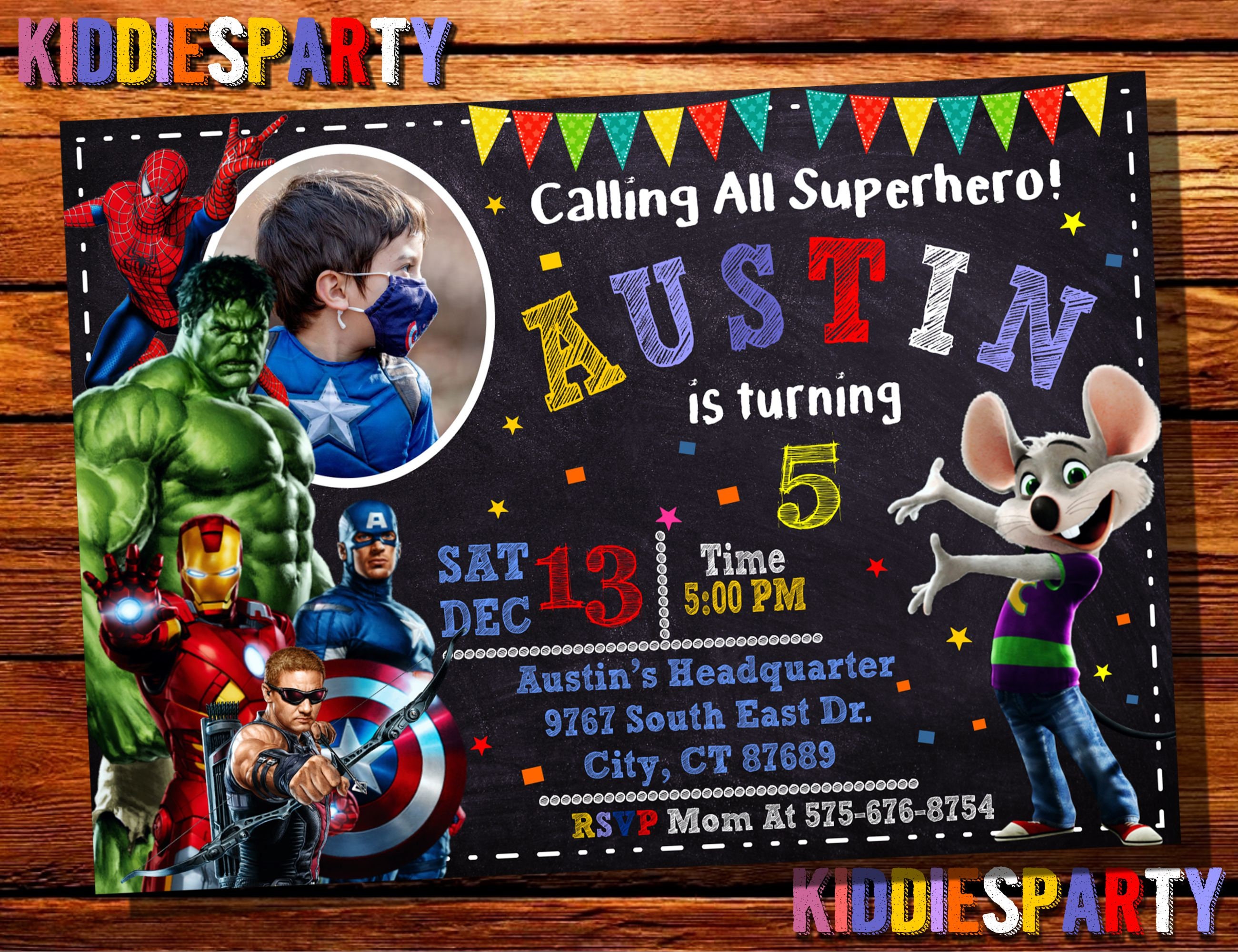 Chuck E Cheese and Superhero Invitation,chuck E Cheese Invitation,chuck ...