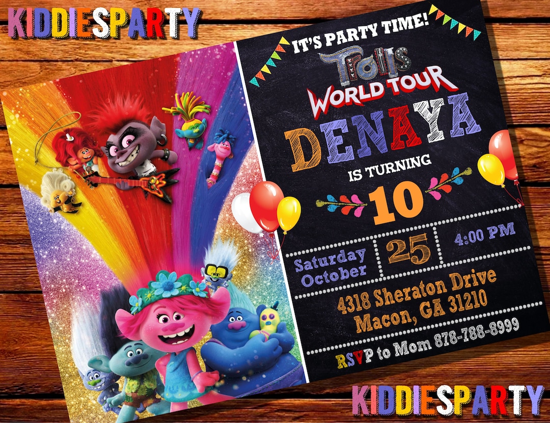 Trolls 2 World Tour Invitation,trolls 2 World Tour Birthday,trolls 2 ...