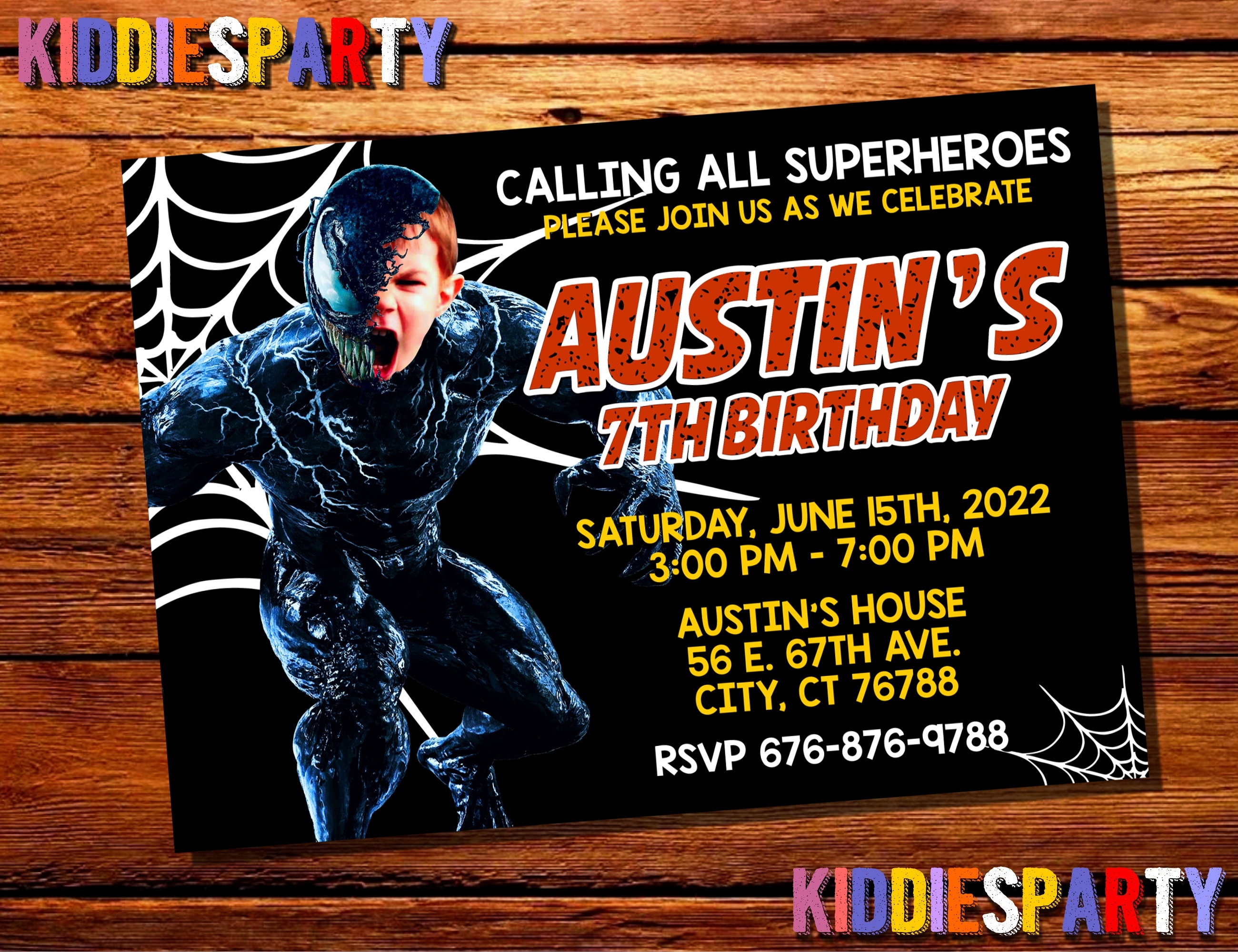 Venom Birthday Invitation With Custom Face On,superhero Birthday ...