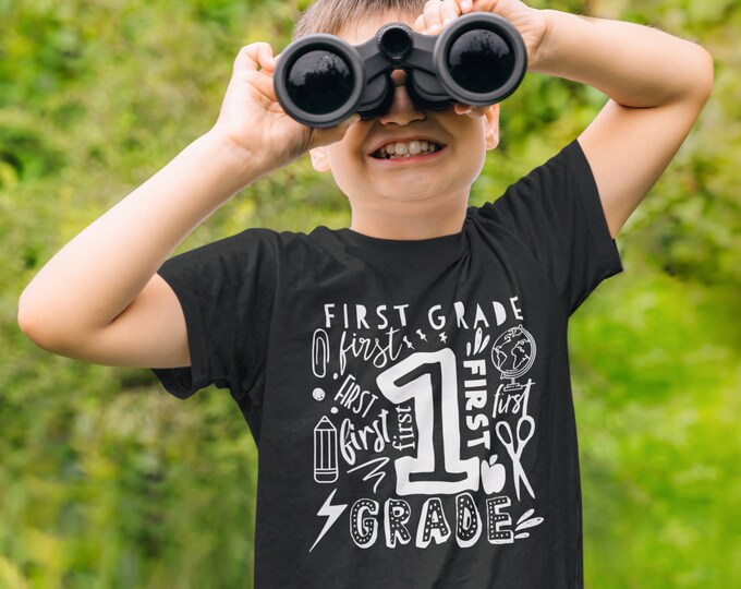 Back to School Tee for Kids, First Grade T Shirt, Cool Typography Tee ...