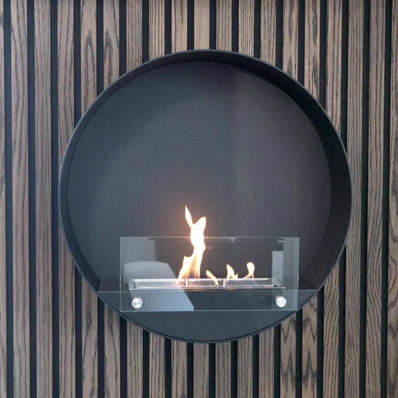Round Bio Ethanol Wall Fireplace Black With Glass tori - Etsy