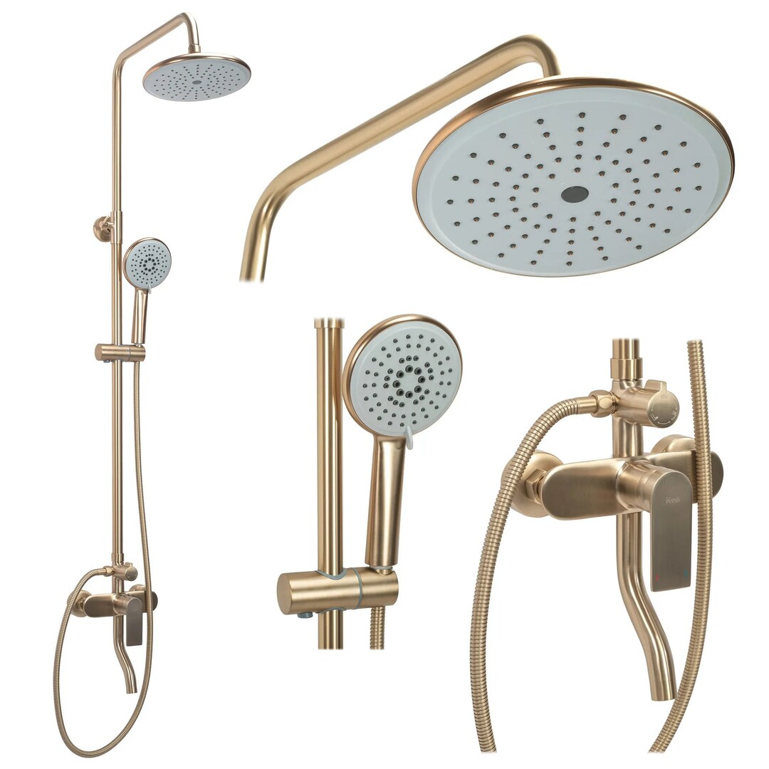 Veria Brushed Gold Surface Mounted Shower Set Modern Gold-colored ...