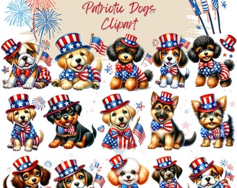 Patriotic Dogs Bundle, 4th of July Clipart, Watercolor Dog Clip Art ...